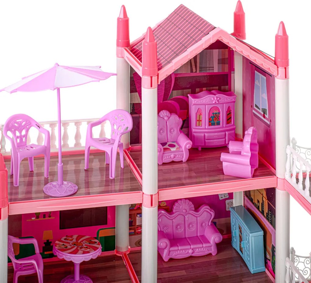 Creative Corner Domeček pro panenky růžová DIY 4 úrovně nábytku