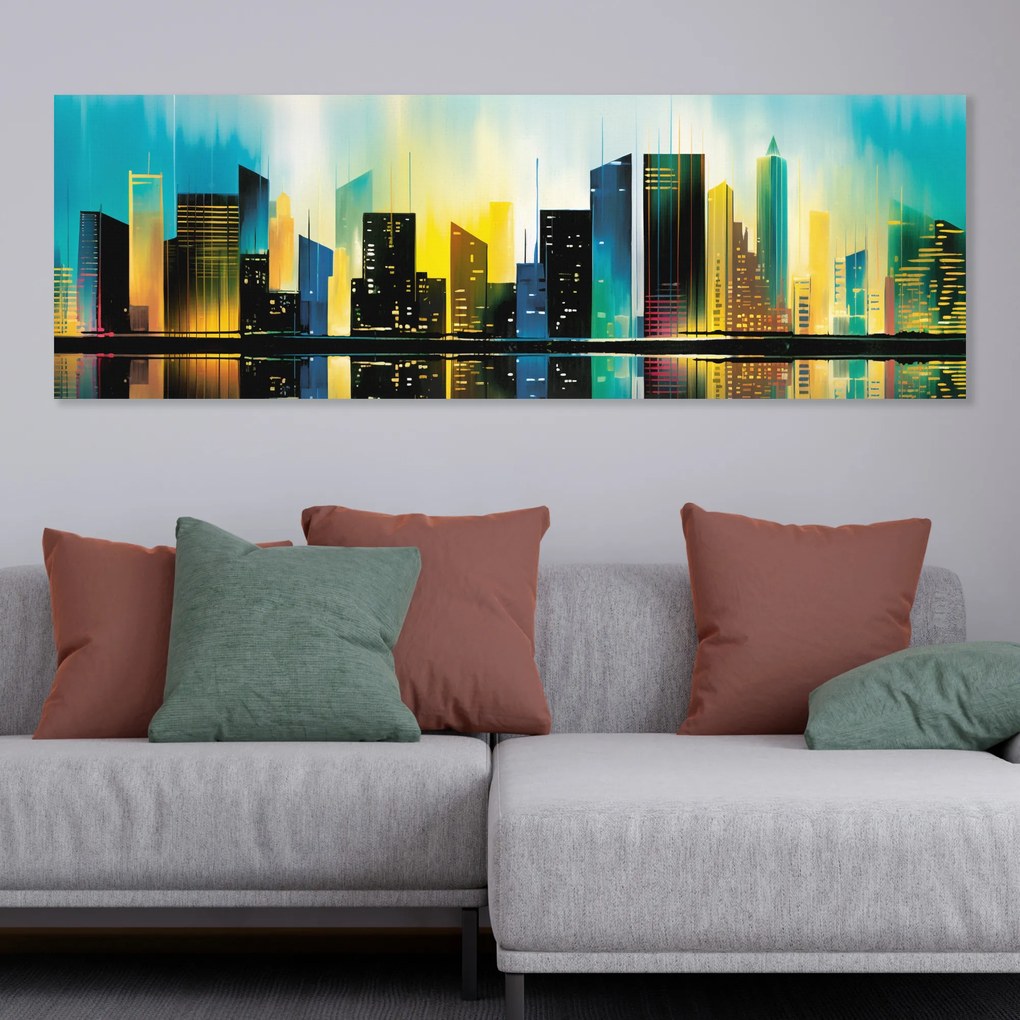 Obraz na plátně - Panorama Beledorm s mrakodrapy FeelHappy.cz Velikost obrazu: 120 x 40 cm