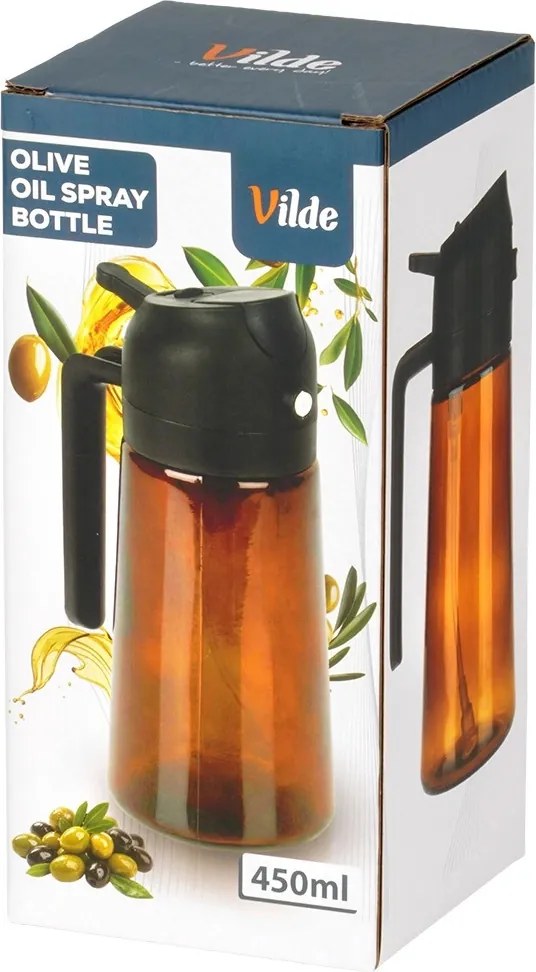 VILDE Skleněný rozprašovač a dávkovač na olej 2v1 450ml - hnědé sklo