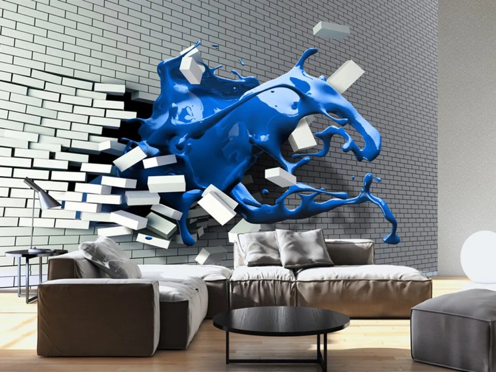 Samolepicí 3D tapeta cihlový průnik blue Velikost (šířka x výška): 147x105 cm