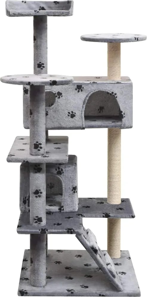 Škrabadlo pro kočky, sisalové sloupky 125 cm šedá potisk tlapek 170476