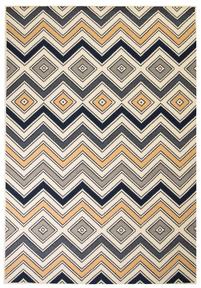 133014 vidaXL Moderní koberec se zigzag vzorem 140 x 200 cm hnědo-černo-modrý