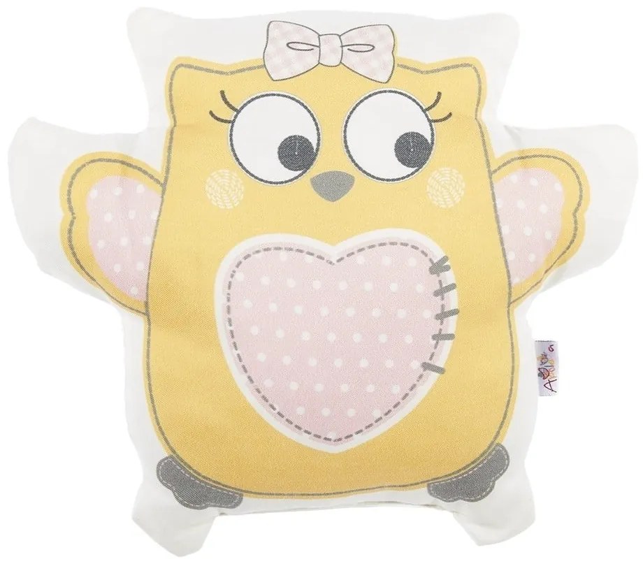 Žlutý dětský polštářek s příměsí bavlny Mike & Co. NEW YORK Pillow Toy Owl, 32 x 26 cm