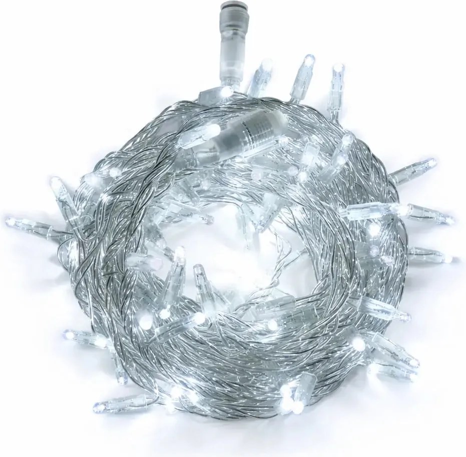 LED tekoucí světlo, 6 m, ledově bílá, 96 diod, čirý kabel IP44, 24V