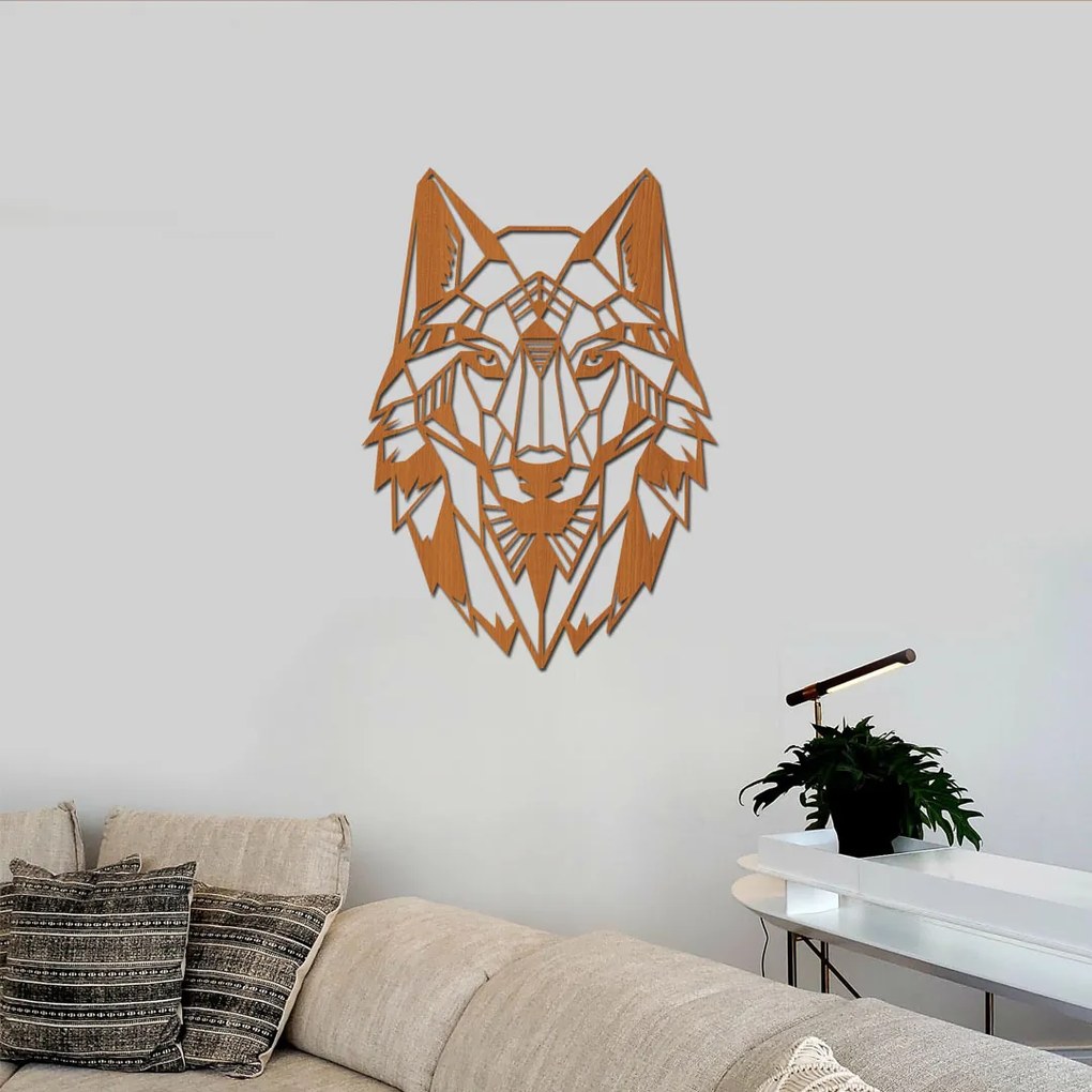 dřevo života Dřevěný obraz vlka GEOMETRY Rozměry (cm): 80x113, Zvolte barvu dekoru: Třešeň