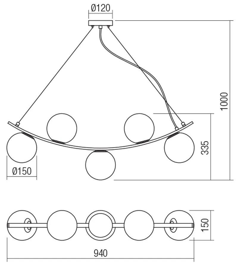 Smarter 01-2722 závěsné svítidlo Volley, matně černé, 5xE14, 94cm