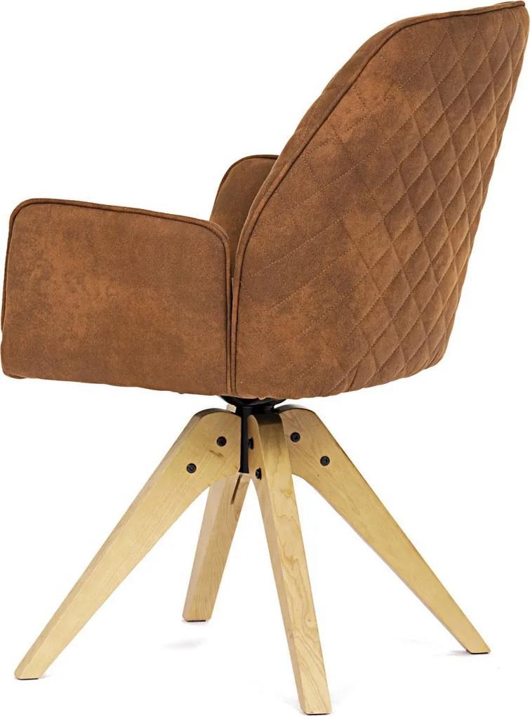 Autronic Židle jídelní s područkami, hnědá látka, dubové nohy, otočná P90°+ L 90° s vratným mechanismem - funkce reset HC-539 BR3