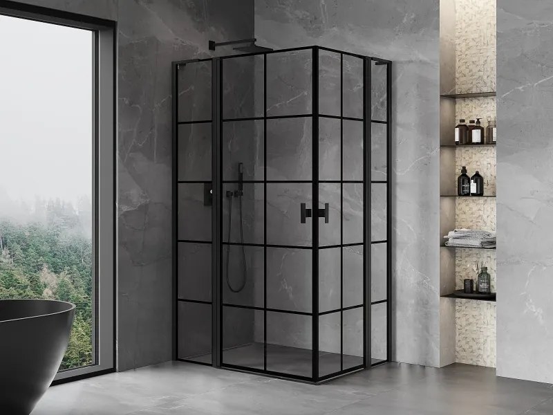 Mexen, Mexen Mist L Duo výklopný sprchový kout 110 x 95 cm, černá mřížka - 8A4L-110L-095P-70-77