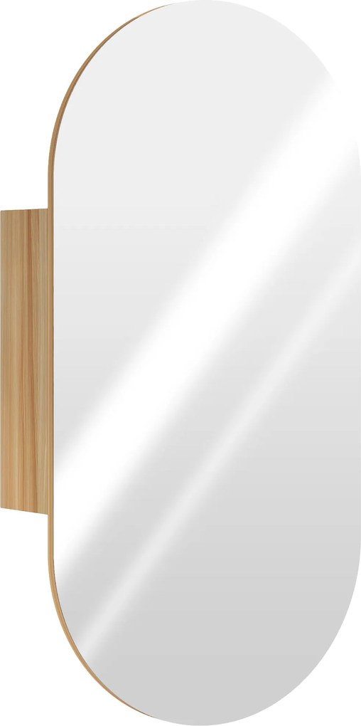 HOMCOM Nástěnná koupelnová skříňka s oválným zrcadlem, 45 x 90 cm, Moderní koupelnový nábytek, Bezrámový design, Zrcadlo se úložným prostorem, Přírodn