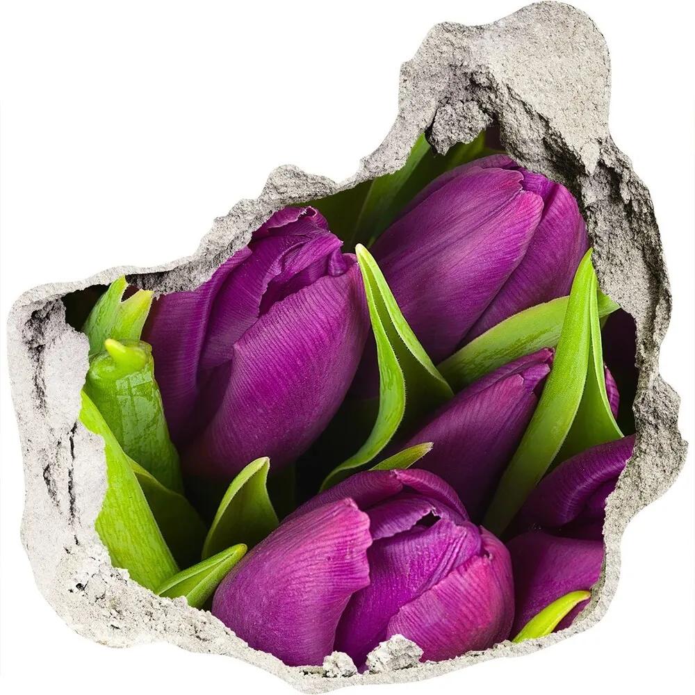 Wallmuralia Samolepící díra nálepka Fialové tulipány 75x75 cm
