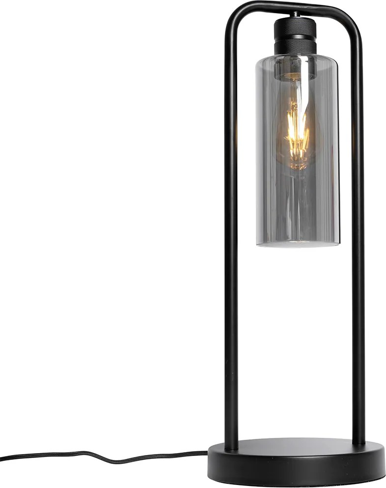 Moderní stolní lampa černá s kouřovým sklem - Stavelot