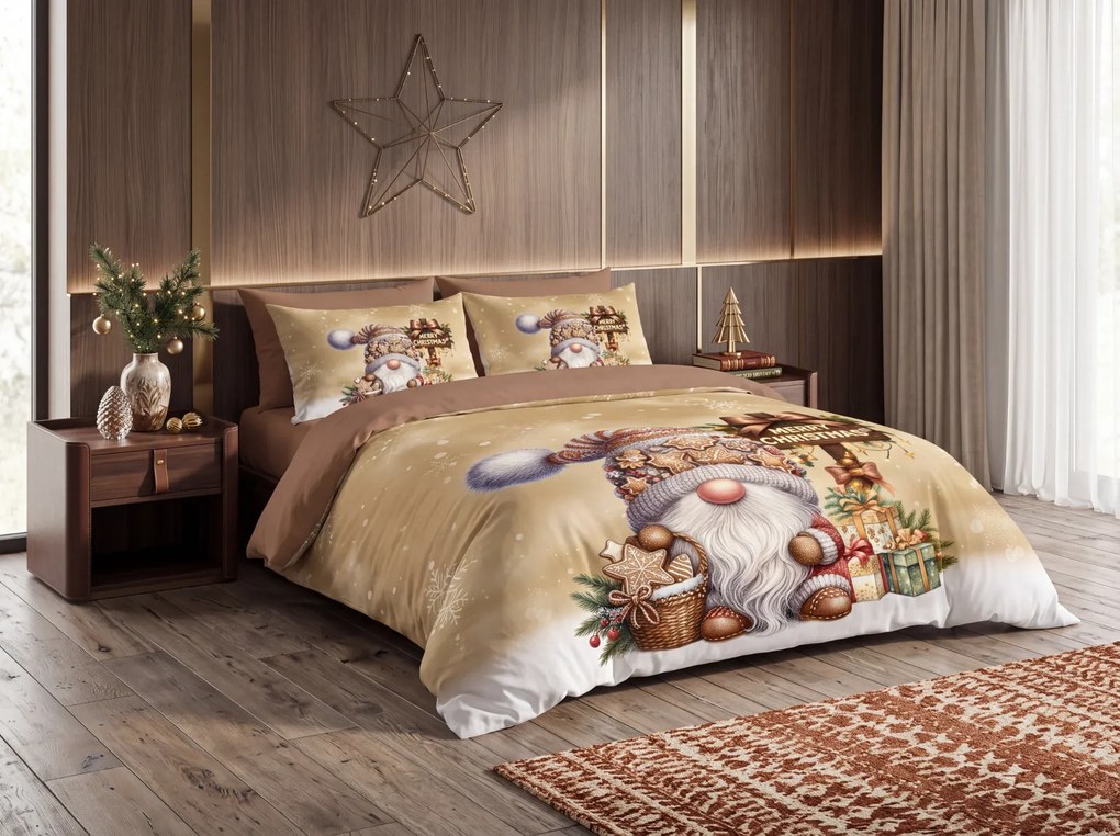 3D povlečení z mikrovlákna GINGER GNOME hnědé Rozměr povlečení: 70 x 90 cm | 140 x 200 cm