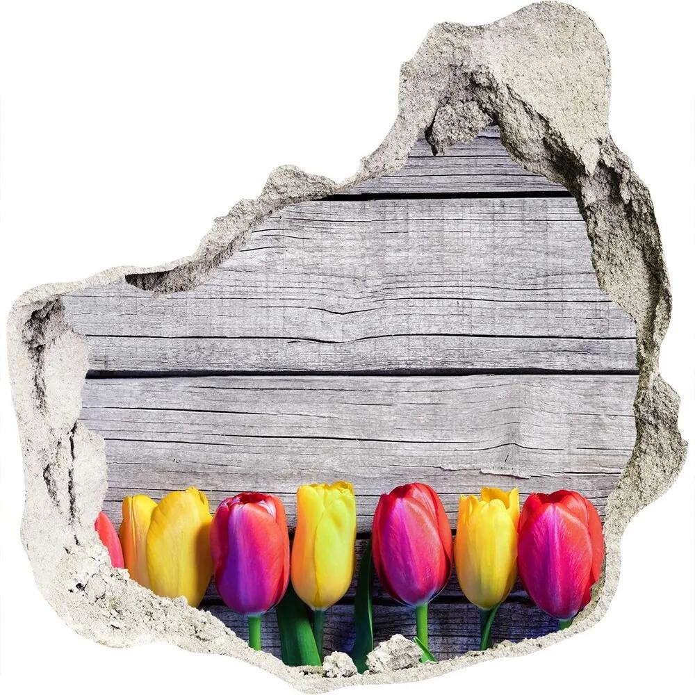 Wallmuralia Samolepící nálepka Tulipány na dřevě 75x75 cm