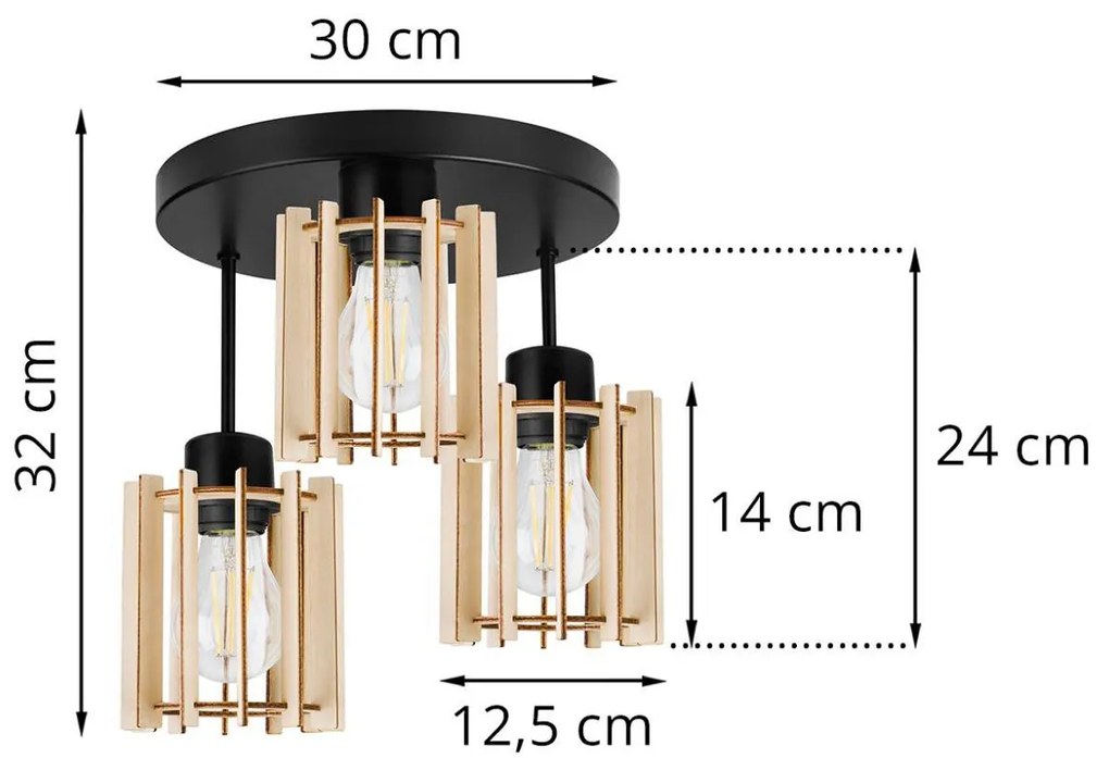 Stropní svítidlo Timber 7, 3x dřevěné stínítko, or