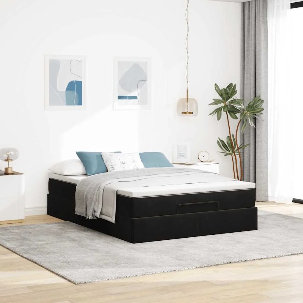 Osmanský rám postele s matrací černá 140x190cm samet 3311185