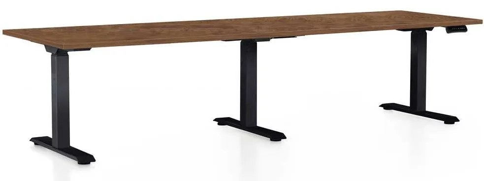 Výškově nastavitelný stůl OfficeTech Long, 260 x 80 cm, černá podnož, dub silverjack