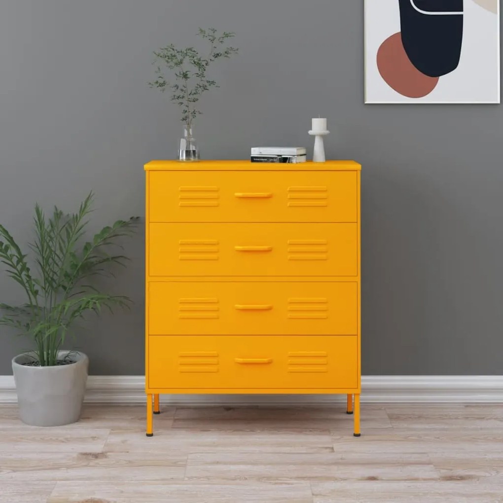 Komoda se zásuvkami hořčicově žlutá 80 x 35 x 101,5 cm ocel 336200