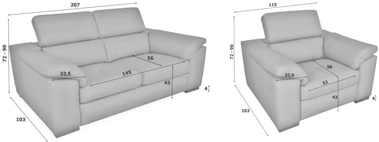 Moderní kožená sedací souprava LOREN II 3+1+1, šedá (madras - 128 grey)