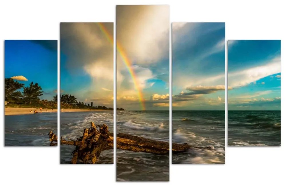 Gario Obraz na plátně Duha nad pláží - 5 dílný Rozměry: 100 x 70 cm