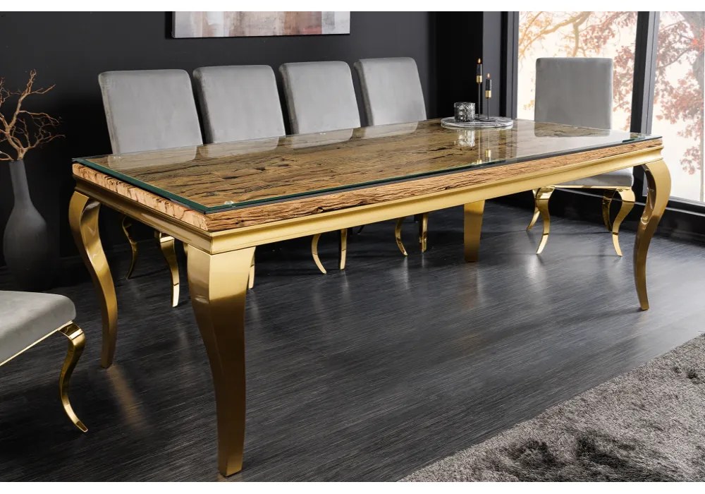 Massive home | Jídelní stůl MODERN BAROCK BARRACUDA 200cm zlatá vč. skleněný top bez teakového topu
