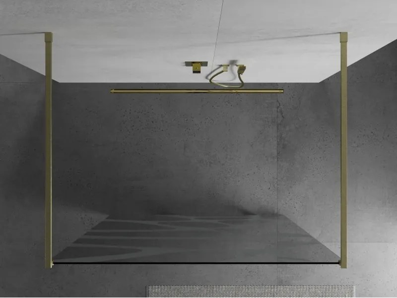Mexen Kioto, sprchová zástěna Walk-In 140 x 200 cm, 8mm čiré sklo bílý vzor, zlatý matný profil, 800-140-002-55-97