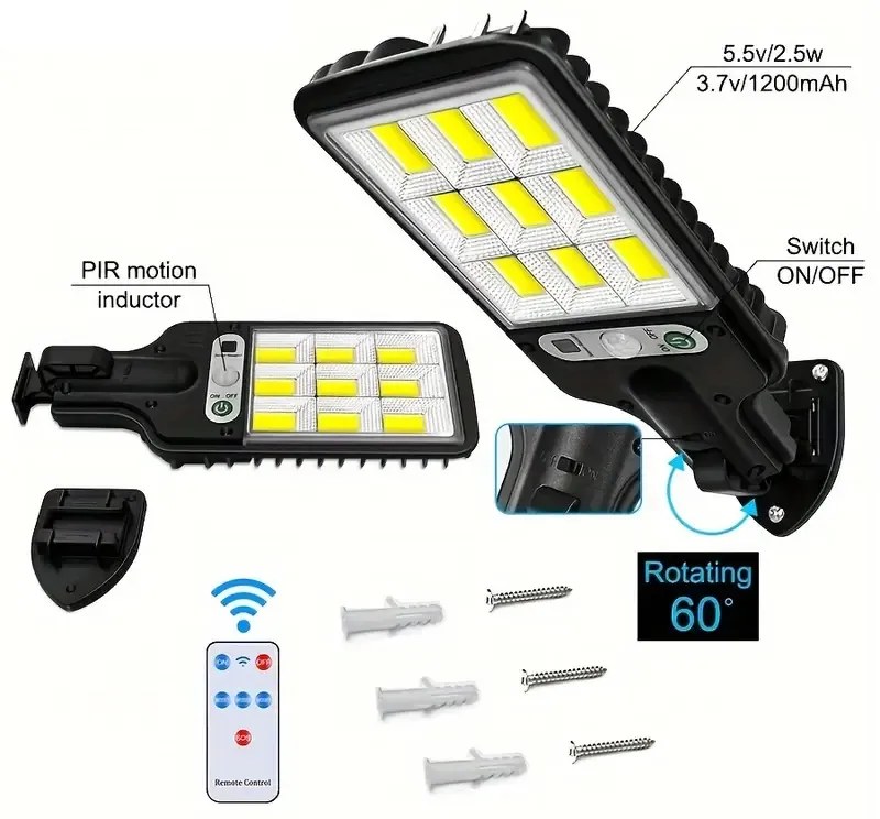 AFF LED nástěnná lampa se solárním napájením a senzorem pohybu 108COB