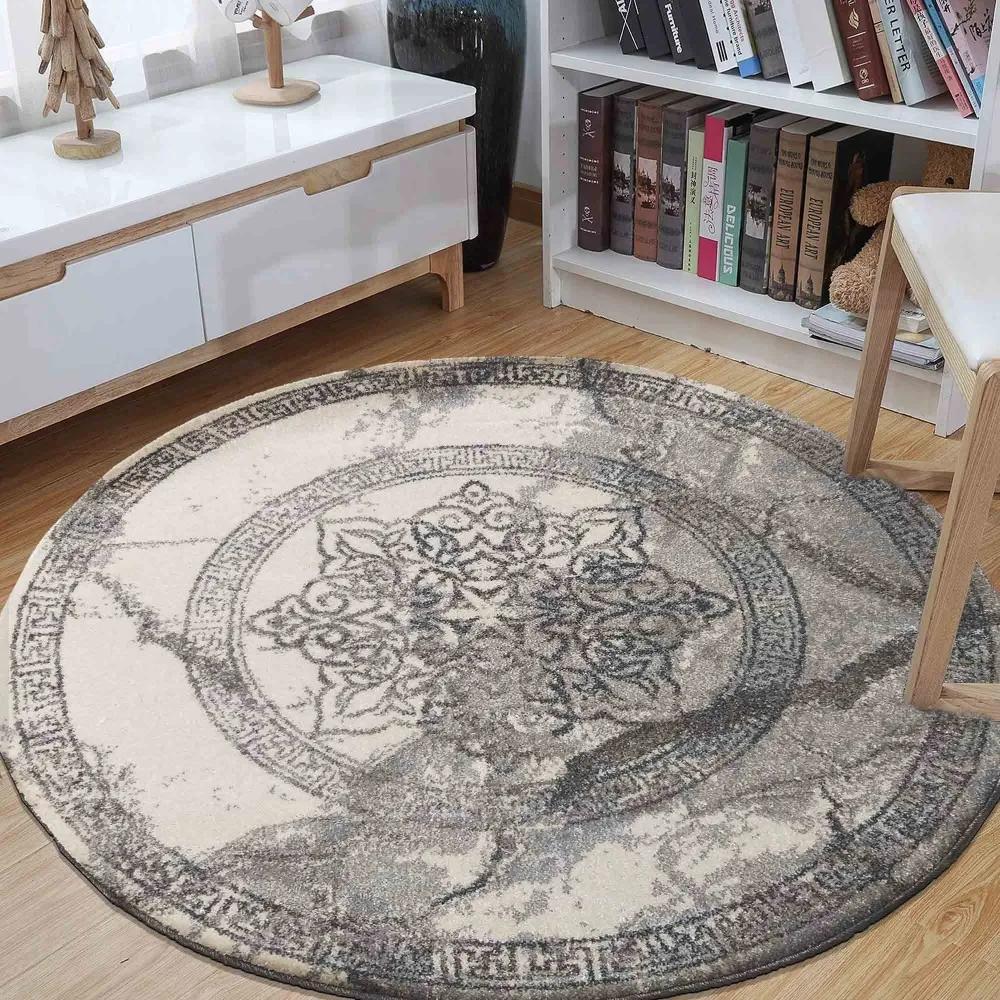 Kulatý koberec se vzorem mandaly šedé barvy Šířka: 160 cm | Délka: 160 cm
