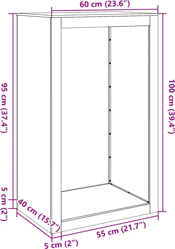 vidaXL Stojan na palivové dřevo 60 x 40 x 100 cm nerezová ocel [850995] Barva: Nerezová ocel / Světle šedý