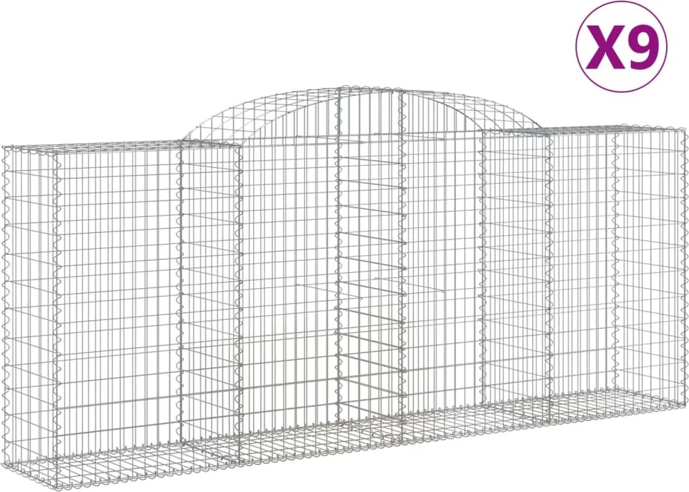 Klenuté gabionové koše 9 ks 300x50x120/140cm pozinkované železo 3146726