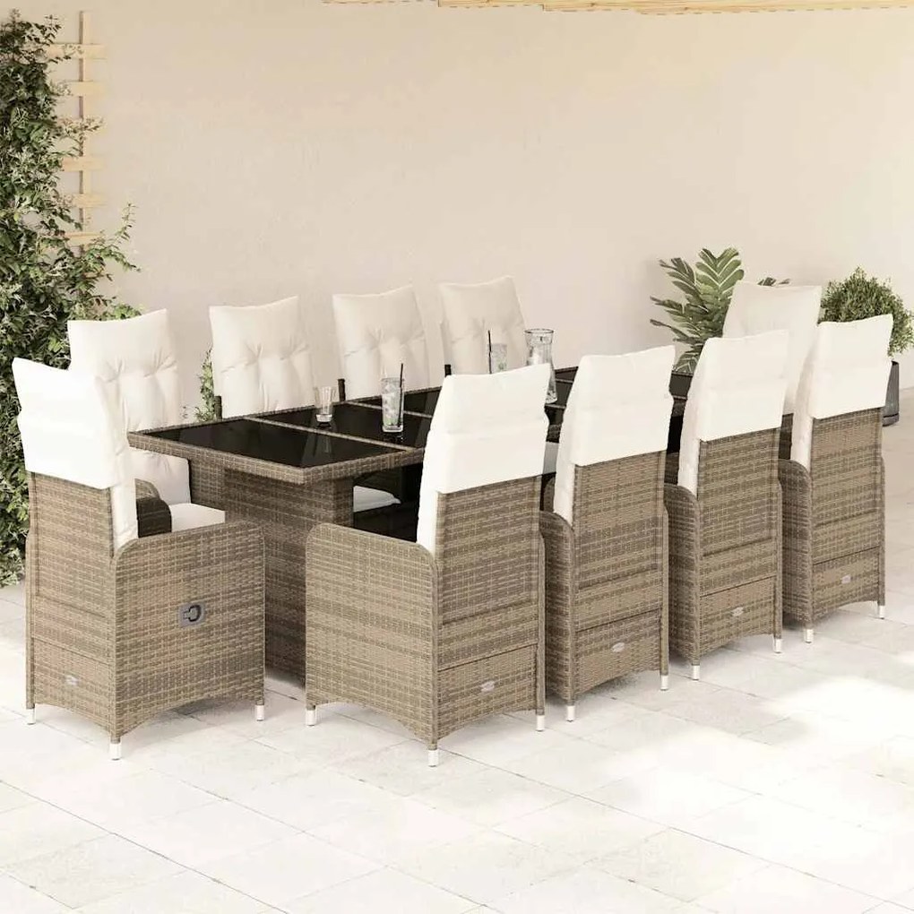 11dílný zahradní bistro set s poduškami béžový polyratan 3277288
