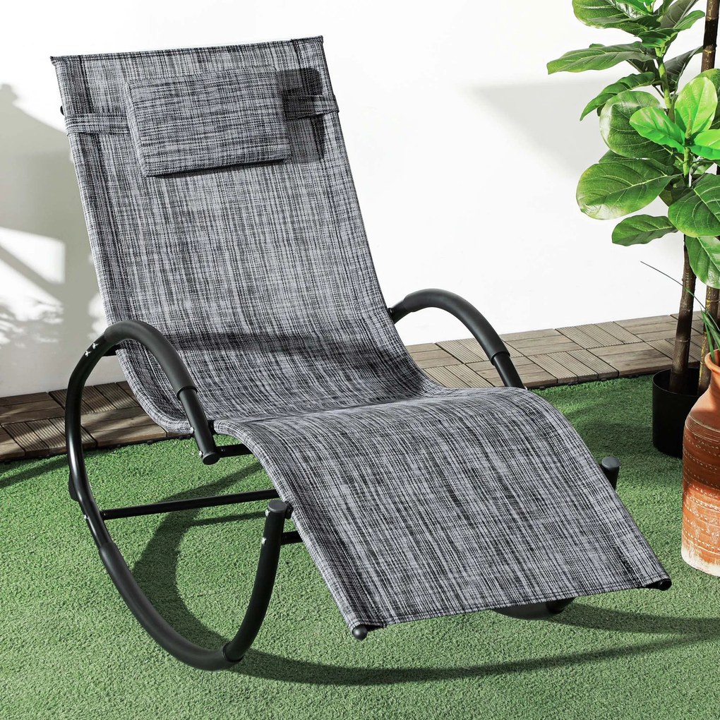 Outsunny Houpací Křeslo, Ergonomický Sluneční Ležící Křeslo do Zahrady, s Opěrkou Hlava, Houpací Křeslo, Textilene, pro Vnitřní a Venkovní Použití, Š…