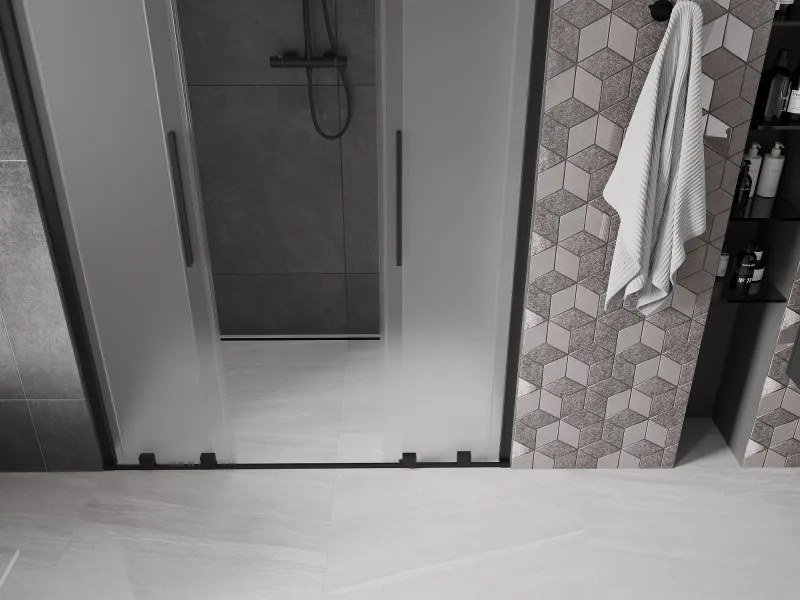 Mexen Velar Duo, posuvné sprchové dveře do otvoru 160 cm, 8mm sklo námraza, černá matná, 871-160-000-32-70
