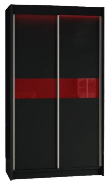 Skříň s posuvnými dveřmi TANNA, černá/červené sklo, 120x216x61