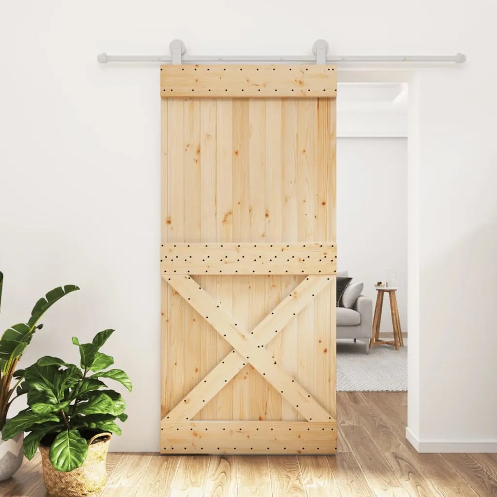 Posuvné Dveře S Kováním 95 X 210 Cm Masivní Borové Dřevo