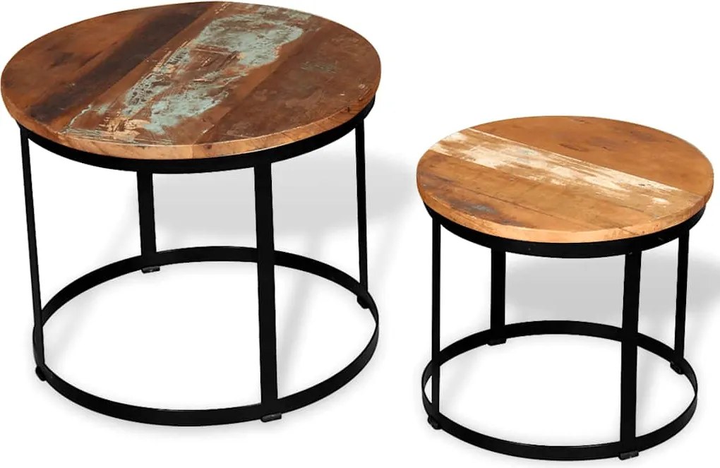 2 konferenční stolky masivní recyklované dřevo kulaté 40cm/50cm 244007