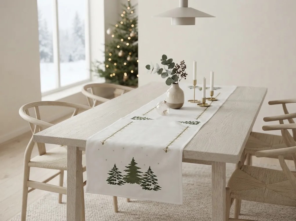 Vánoční běhoun na stůl EVERGREEN CHARM 40x140 cm, bílý
