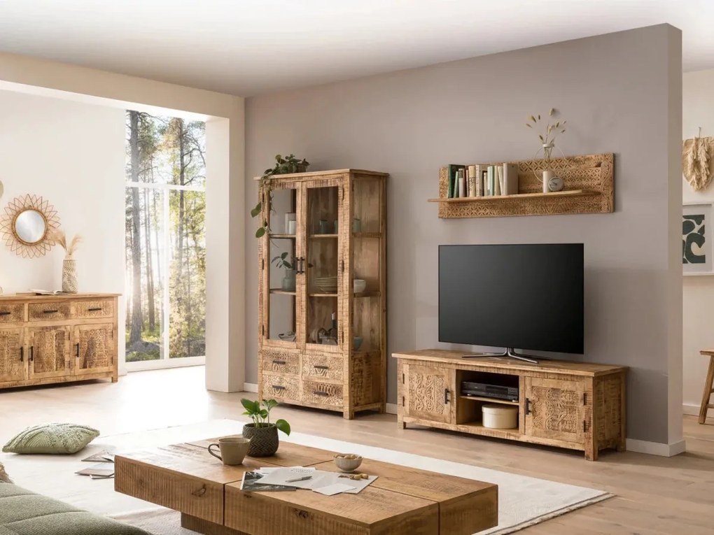 furniture-nabytek.cz - Masivní nástěnná police Mumbari z mangového dřeva, lakovaná, hnědá