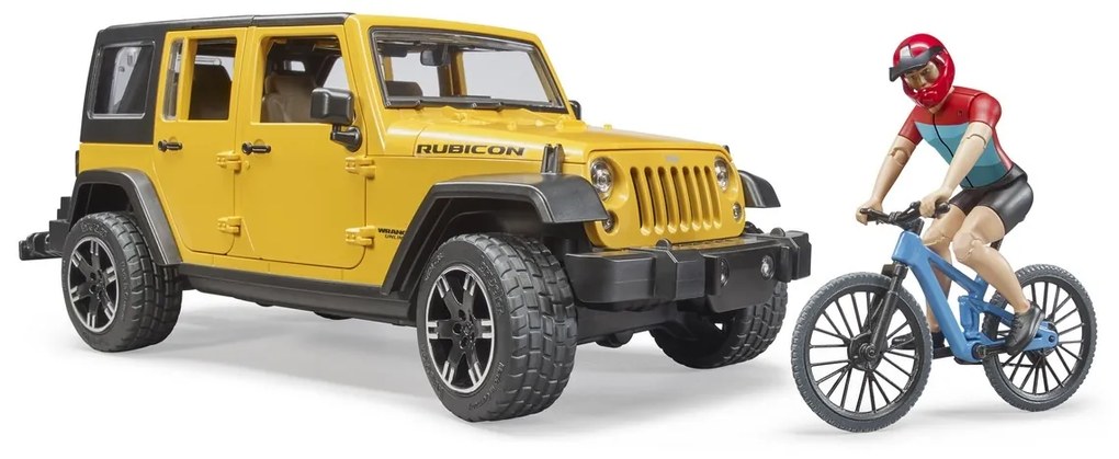 Bruder 2543 Jeep Wrangler Rubicon Unlimited s horským kolem a cyklistou, 3 ks