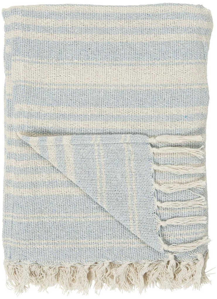 IB LAURSEN Balvněný přehoz Cream Light Blue Stripe 130 × 160 cm, modrá barva, textil