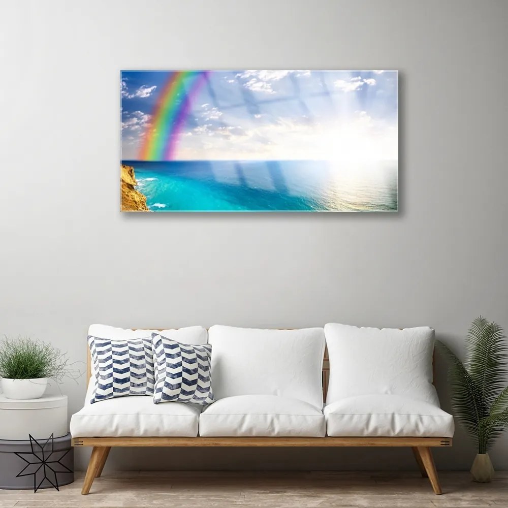 Obraz na skle Duha u Moře Krajina 140x70 cm