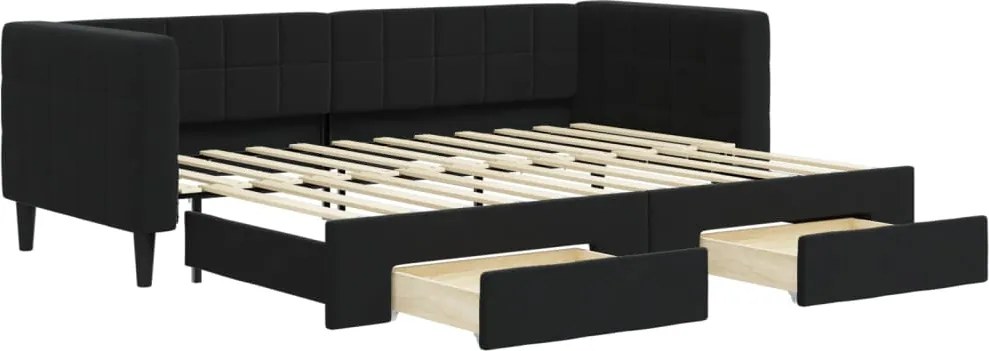 Válenda s přistýlkou a zásuvkami černá 80 x 200 cm samet 3196736