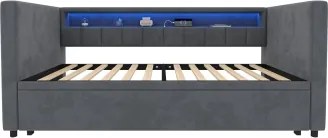 Aosom Multifunkční rozkládací pohovka 90,5x190,5 cm, s vysouvatelnou postelí, USB-C připojením a LED osvětlením, 201D x 100-192Š x 73V cm, tmavě šedá