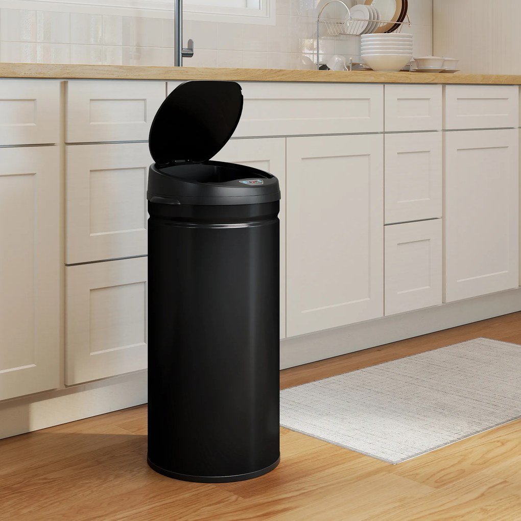 HOMCOM 42l senzorem řízený odpadkový koš s funkcí Soft-Close, bezdotykový odpadkový koš z nerezové oceli pro hygienické kuchyně 851-048V00BK