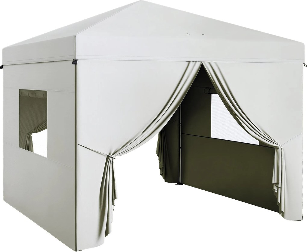 Zahradní altán Outsunny s pop-up skládací konstrukcí 3x3m se 4 bočními stěnami, 2 síťovými okny, nastavitelnou výškou, voděodolný s UV ochranou, s taš