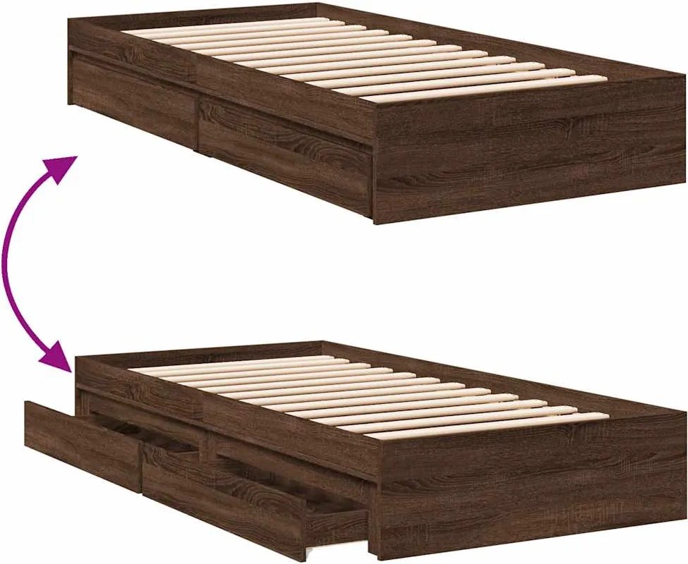Rám postele se zásuvkami hnědý dub 75 x 190 cm kompozitní dřevo 3280719