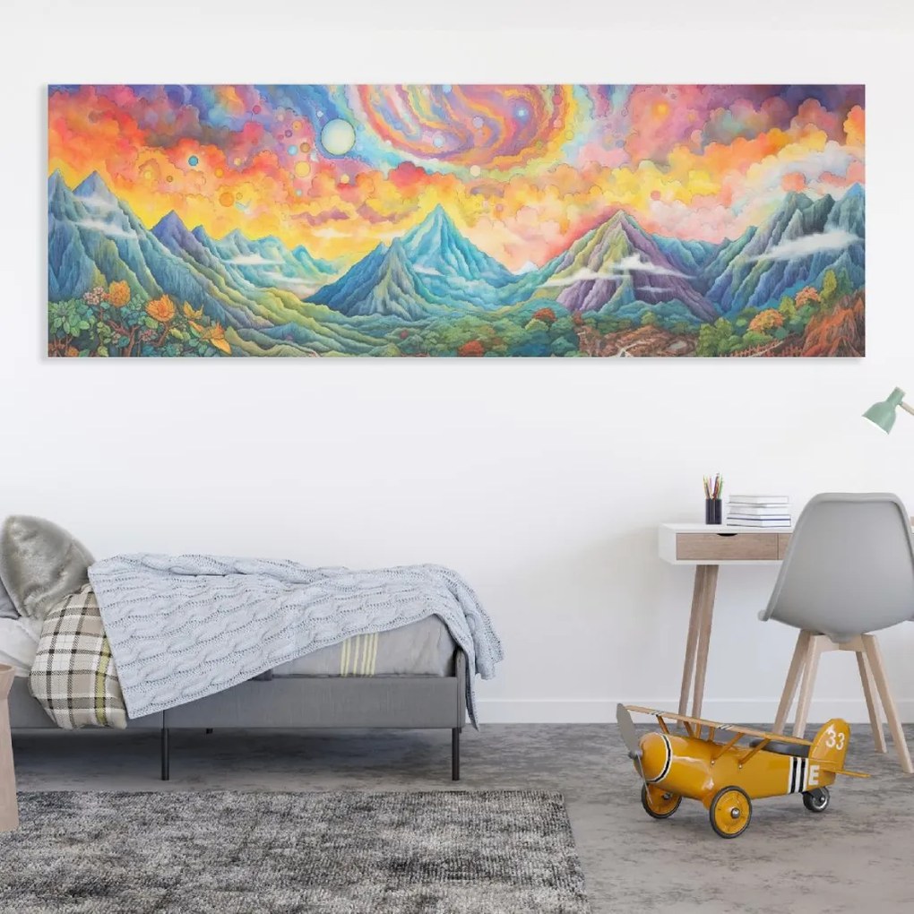 Obraz na plátně - Hory s pestrobarevným nebem FeelHappy.cz Velikost obrazu: 180 x 60 cm