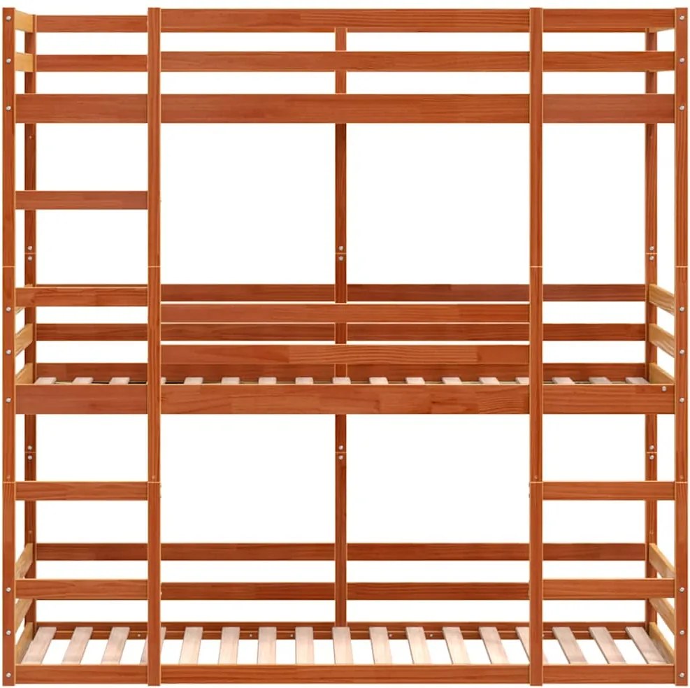 Třípatrová postel voskově hnědá 80x200 cm masivní borové dřevo 3284253