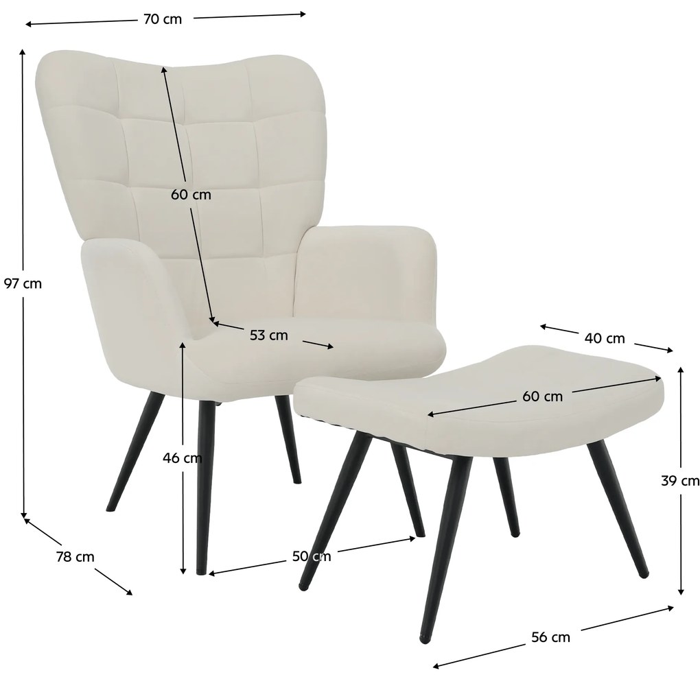 Relaxační křeslo ušák s podnožkou LUMEN - bílá Velvet látka