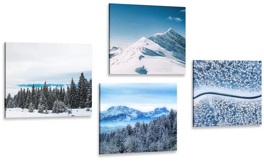 Set obrazů krásy zasněžené přírody Varianta: 4x 40x40