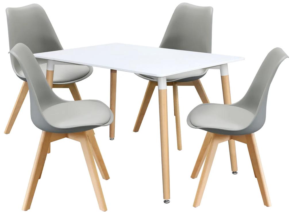 Jídelní stůl 120x80 QUATRO bílý + 4 židle QUATRO šedé